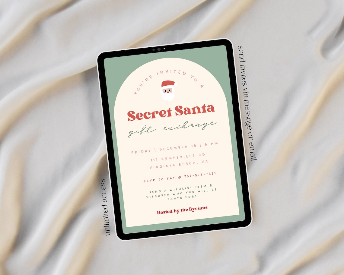 Retro Secret Santa Party Invitation, Christmas Gift Exchange Invite ...