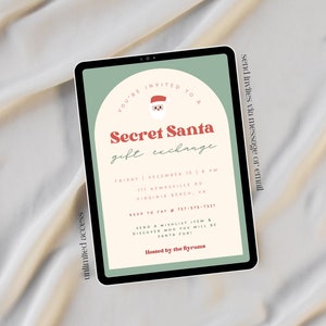 Retro Secret Santa Party Invitation, Christmas Gift Exchange Invite ...