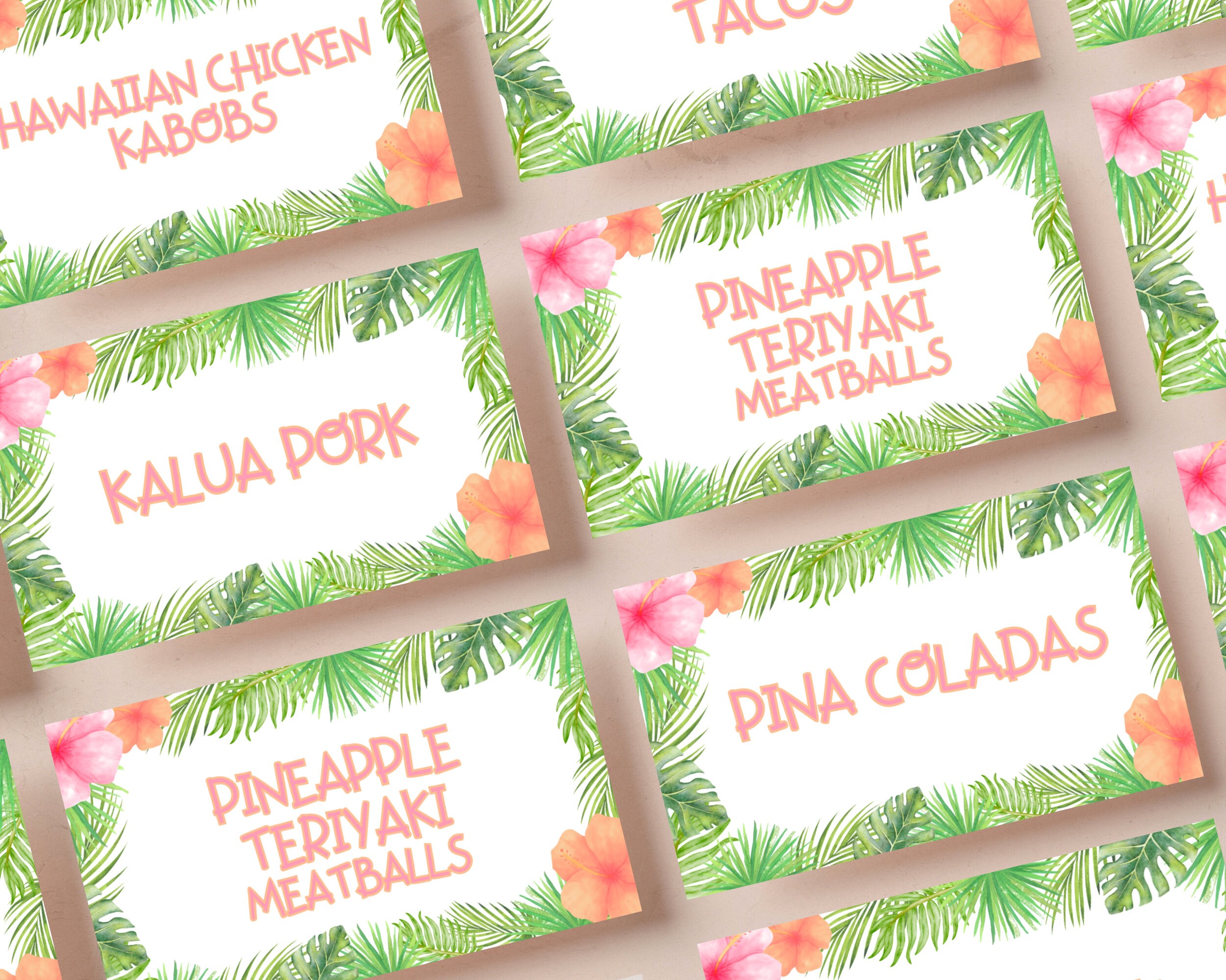 Luau Party Invitation and Place Cards, Luau Event Stationery Set ...