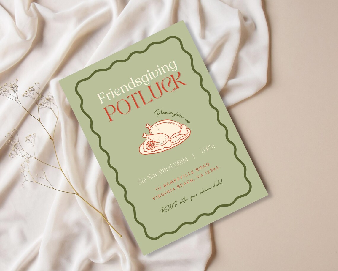 Modern Friendsgiving Potluck Invitation Template, Editable Dinner Party ...