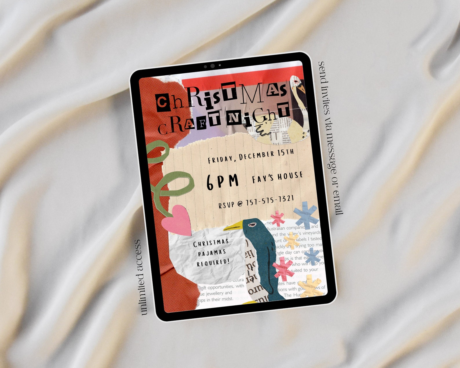 Christmas Craft Night Invitation Template, Holiday Pajama Party Invite ...