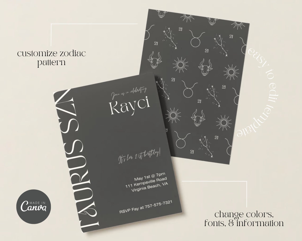 Taurus Season Birthday Invitation, Zodiac Horoscope Editable, Birthday ...