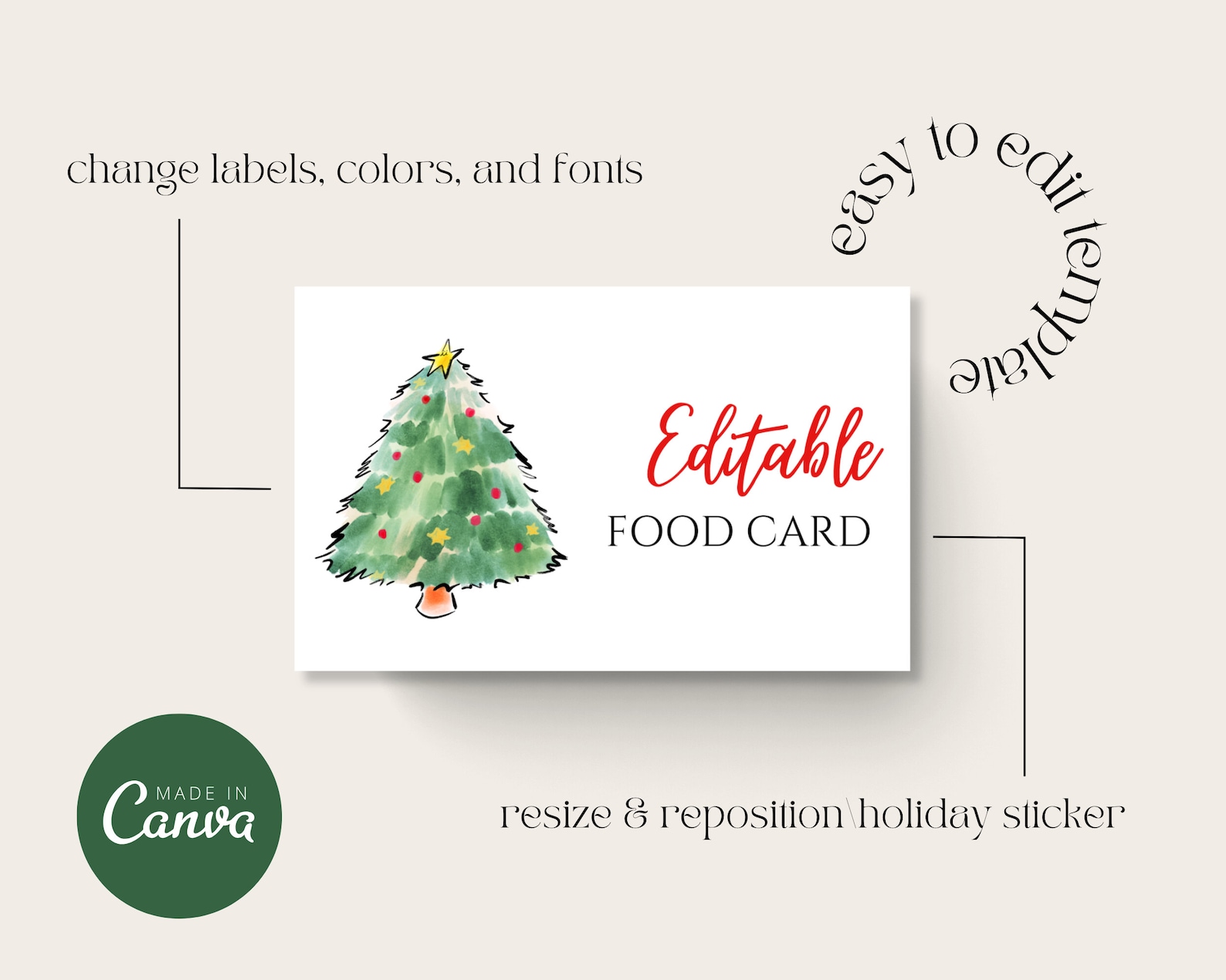 Editable Christmas Buffet Card, Printable Food Label Template, Holiday ...