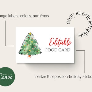 Editable Christmas Buffet Card, Printable Food Label Template, Holiday ...