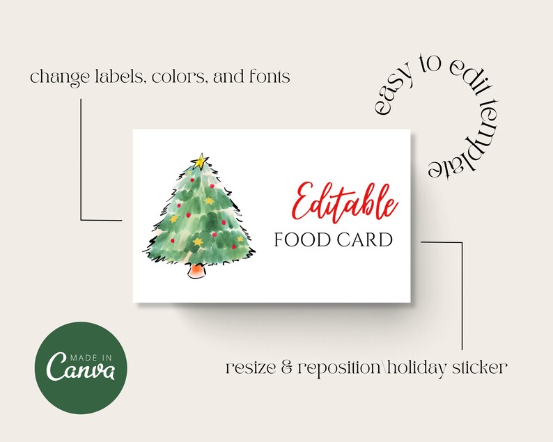 Editable Christmas Buffet Card, Printable Food Label Template, Holiday ...
