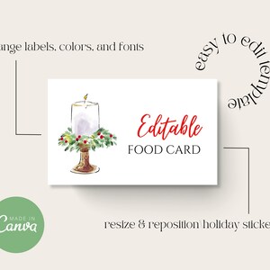 Editable Food Card Template, Printable Christmas Buffet Labels, Holiday ...