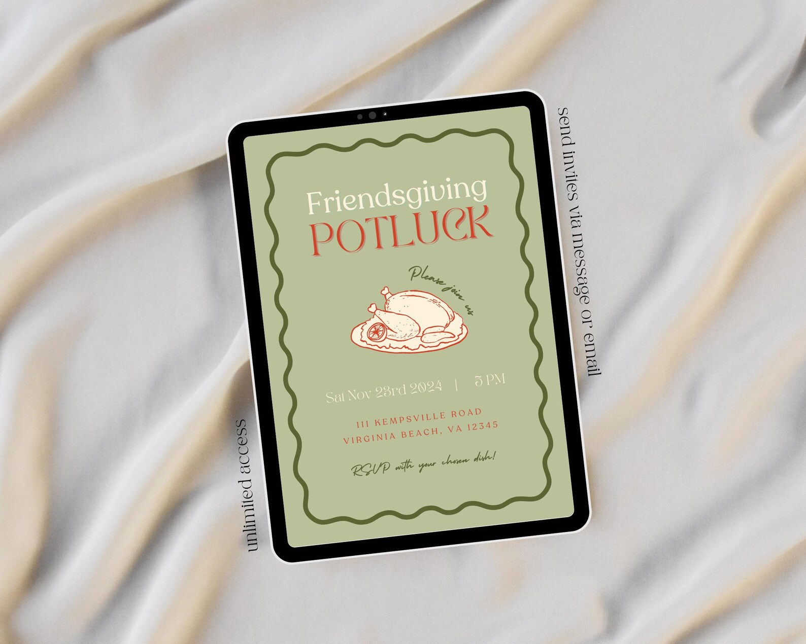 Modern Friendsgiving Potluck Invitation Template, Editable Dinner Party ...