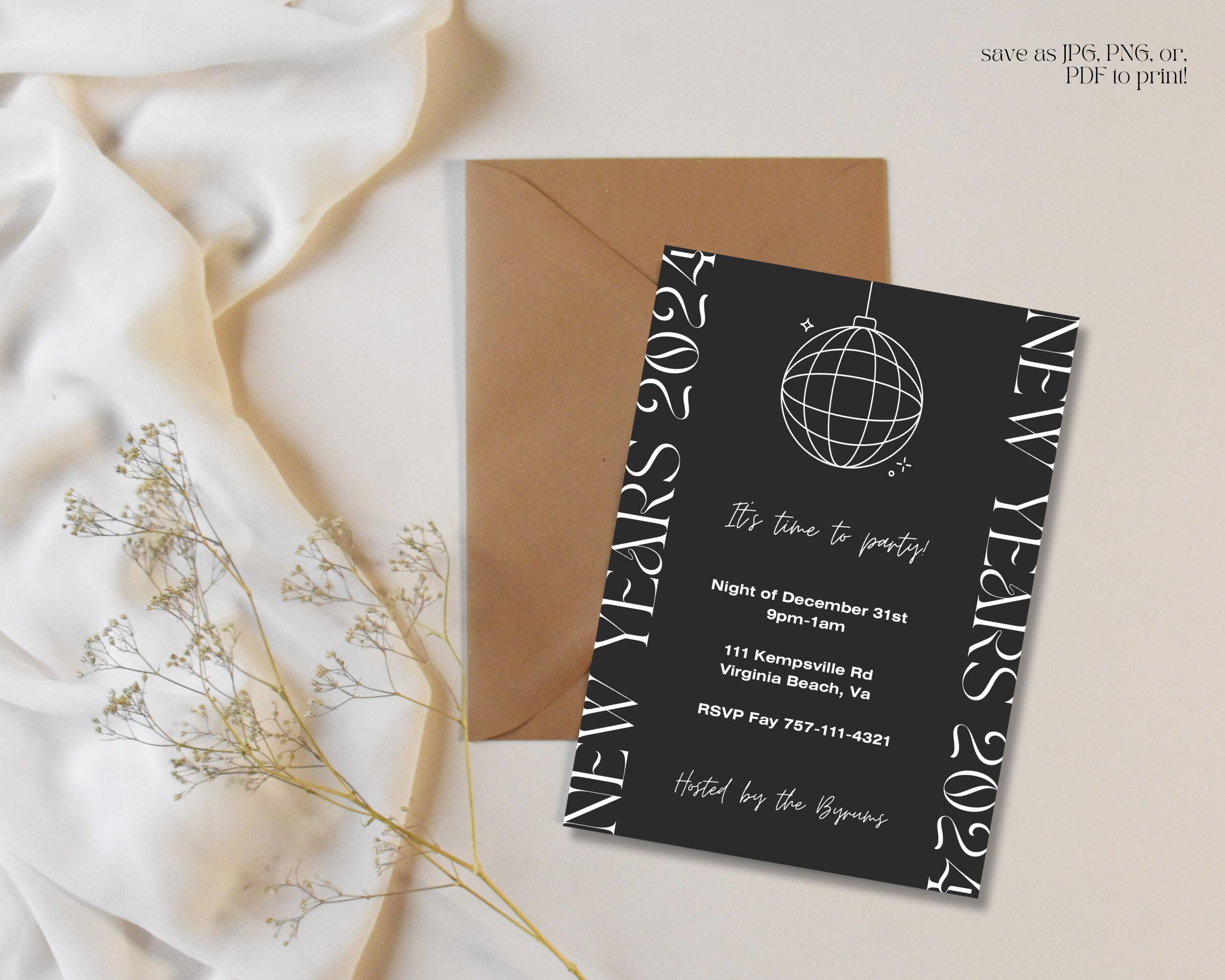 New Year's Eve Party Invitation Template, Disco Ball New Year's Invite ...