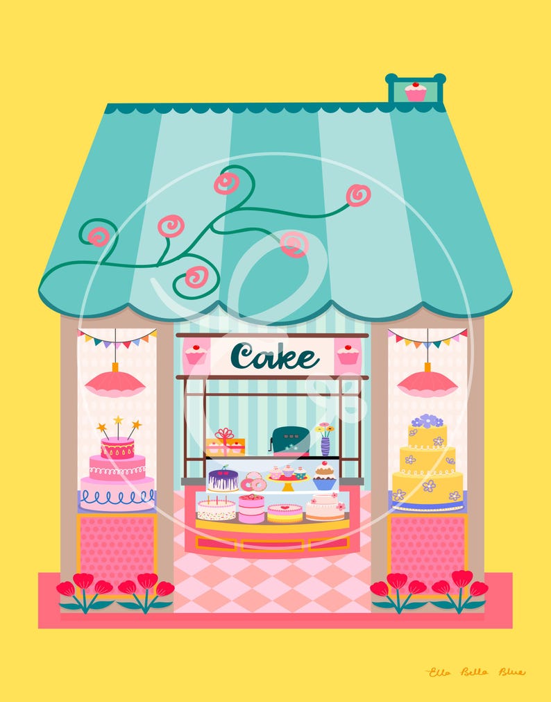 Cake Shop Illustration, Sweet Tooth Food Art, Digital Printable Wall ...