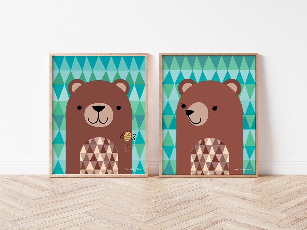 Two Bears Poster Set, Friendly Bears, Nursery Wall Art, Children’s Room ...