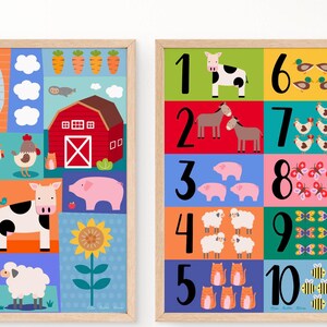 Farm Animal Nursery Wall Art | Bright Printable Kids Room Decor | Cow ...