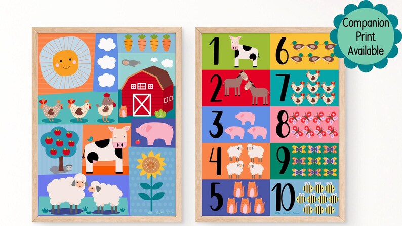 Farm Animal Nursery Wall Art | Bright Printable Kids Room Decor | Cow ...