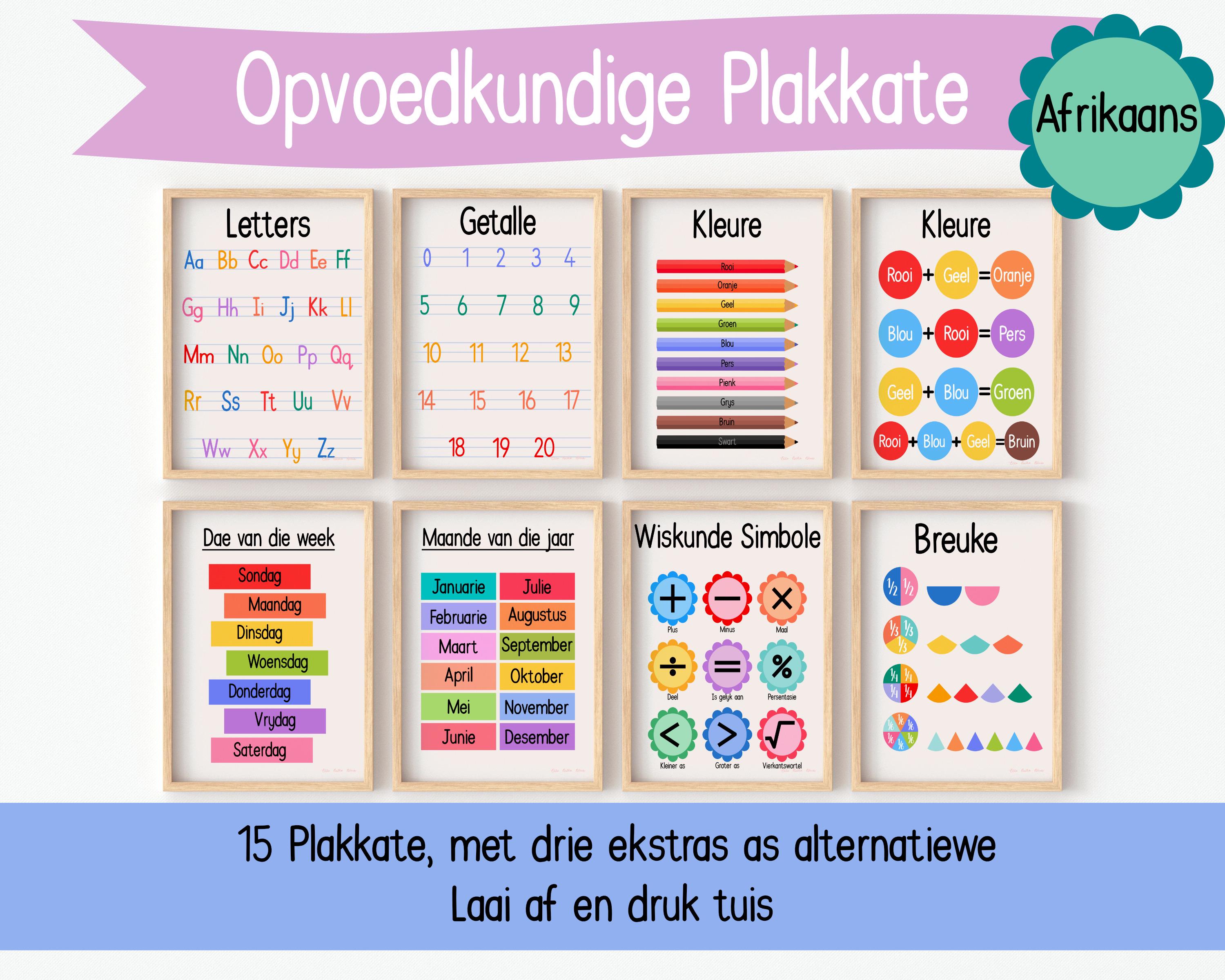 AFRIKAANS Educational Bundle Printable Posters, Set of 15, Homeschool ...