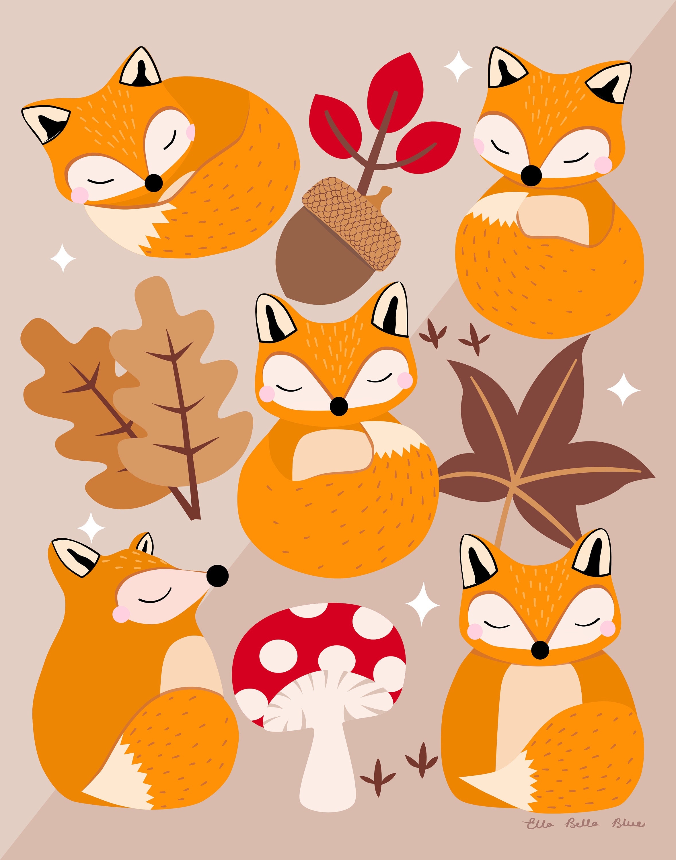 Woodland Foxes Wall Decor Printable, Neutral Nursery Art, Children’s ...