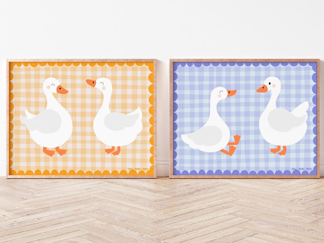 Geese Nursery Printable Wall Art Set – Yellow & Blue Gingham Goose ...