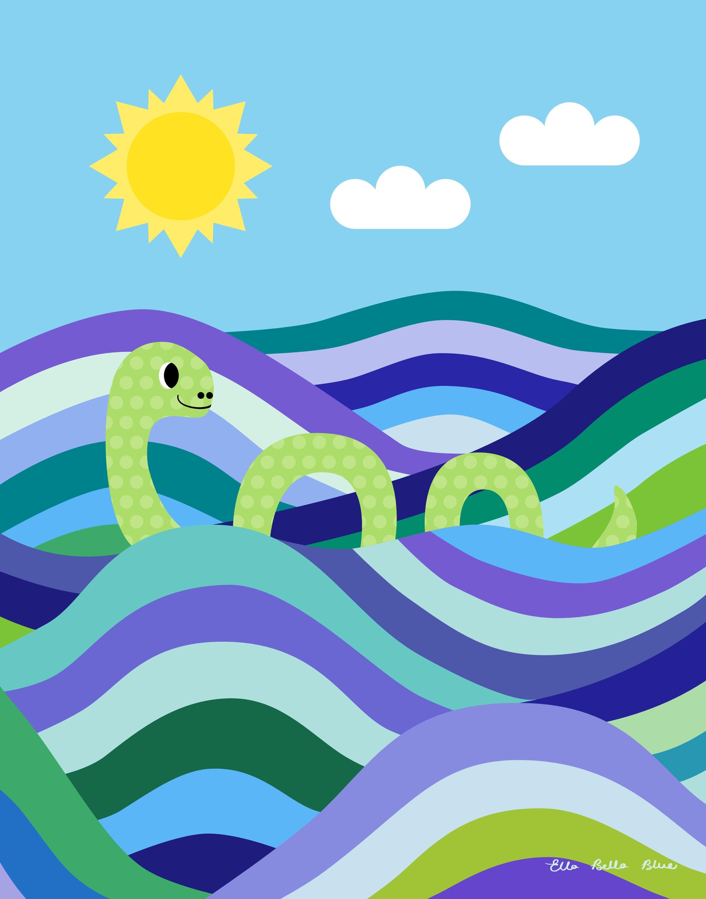 Friendly Nessie - Cute Loch Ness Monster Kids’ Room Illustration ...