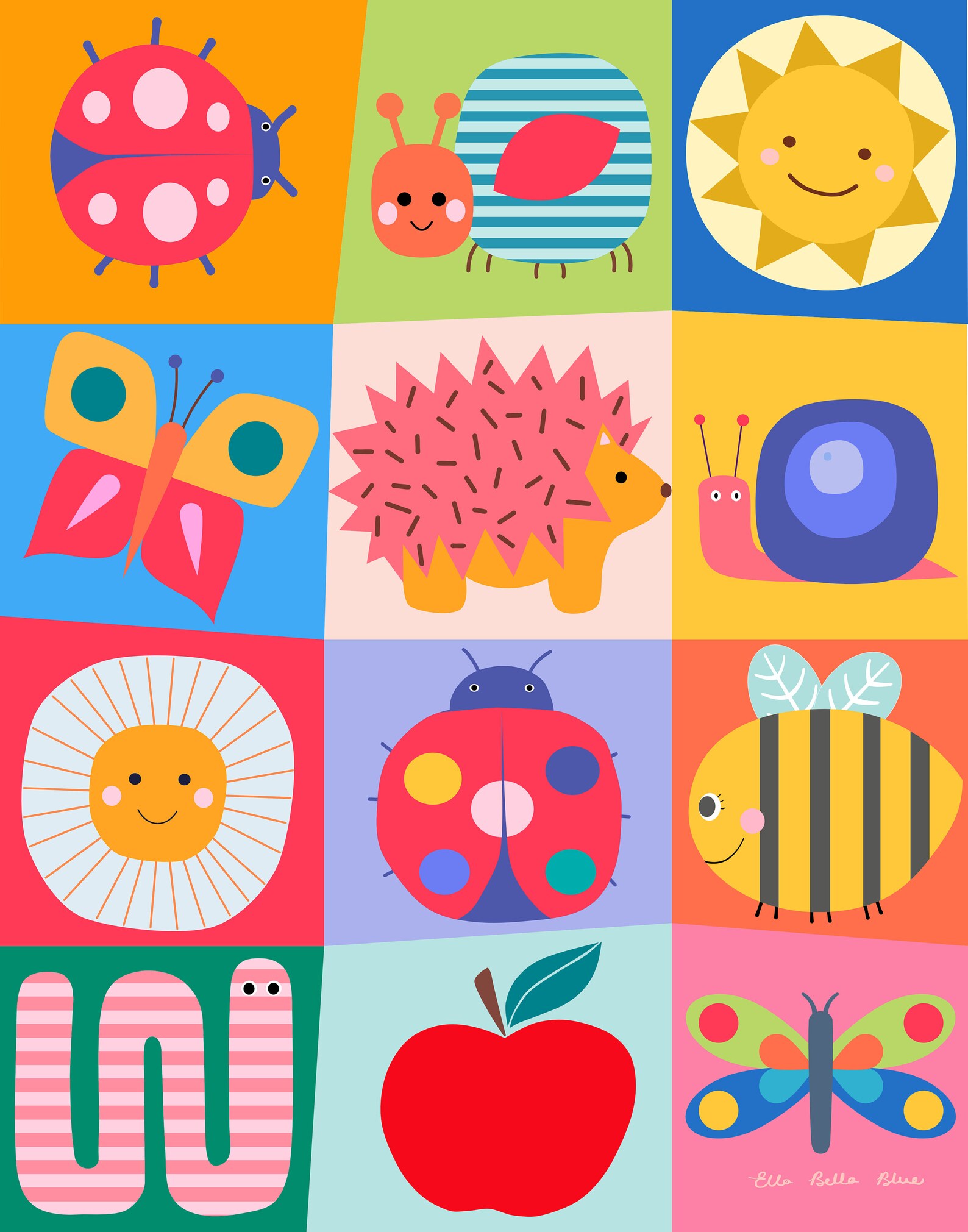 Garden Critters Bugs and Friends Nursery Art, Toddler Decor, Brightly ...