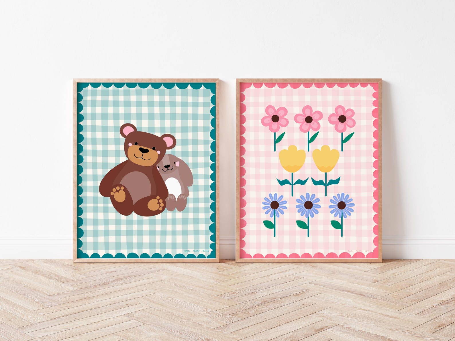 Pink Gingham Floral Nursery Printable — Cute Flower Wall Art for Baby ...
