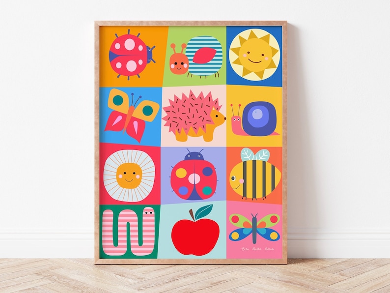 Garden Critters - Bugs and Friends Nursery Art, Toddler Decor, Brightly ...