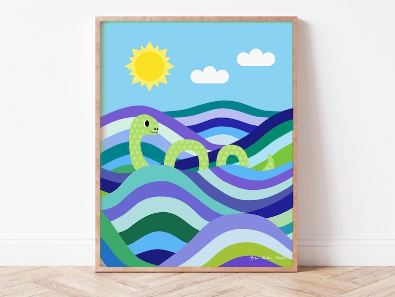 Friendly Nessie - Cute Loch Ness Monster Kids’ Room Illustration ...