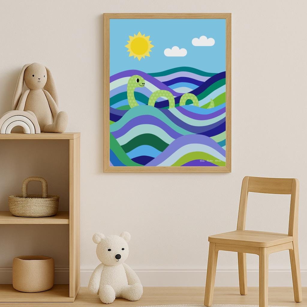 Friendly Nessie Nursery Print | Cute Loch Ness Monster Wall Art ...