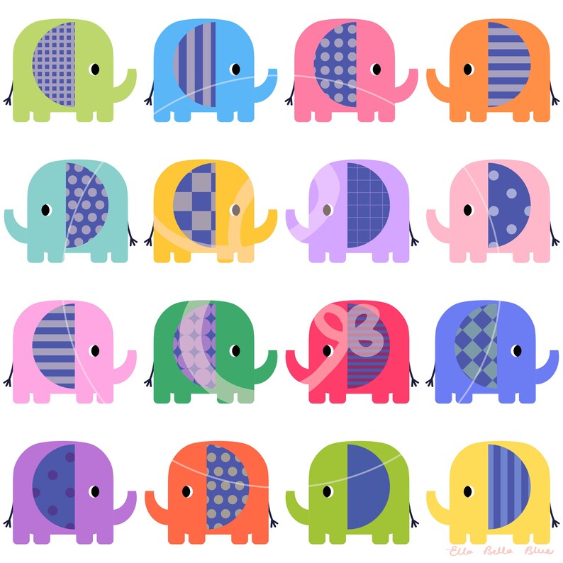 Elephant Walk Colourful Wall Decor Digital Print, Fun Bright Rainbow ...