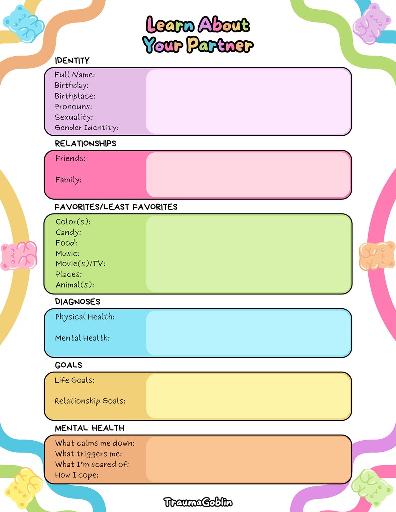 Learn About Your Partner Sheet | Relationship Dynamics | Connection ...