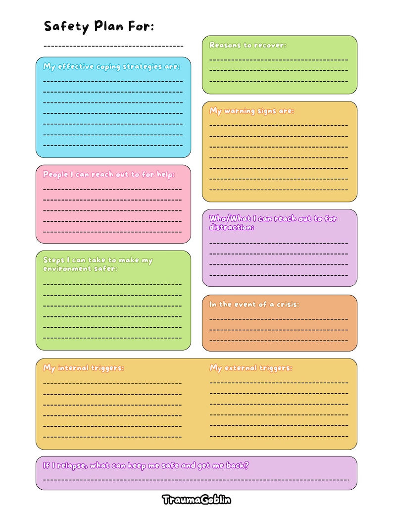 Safety Plan Template | Mental Health | Crisis Prevention | Harm ...