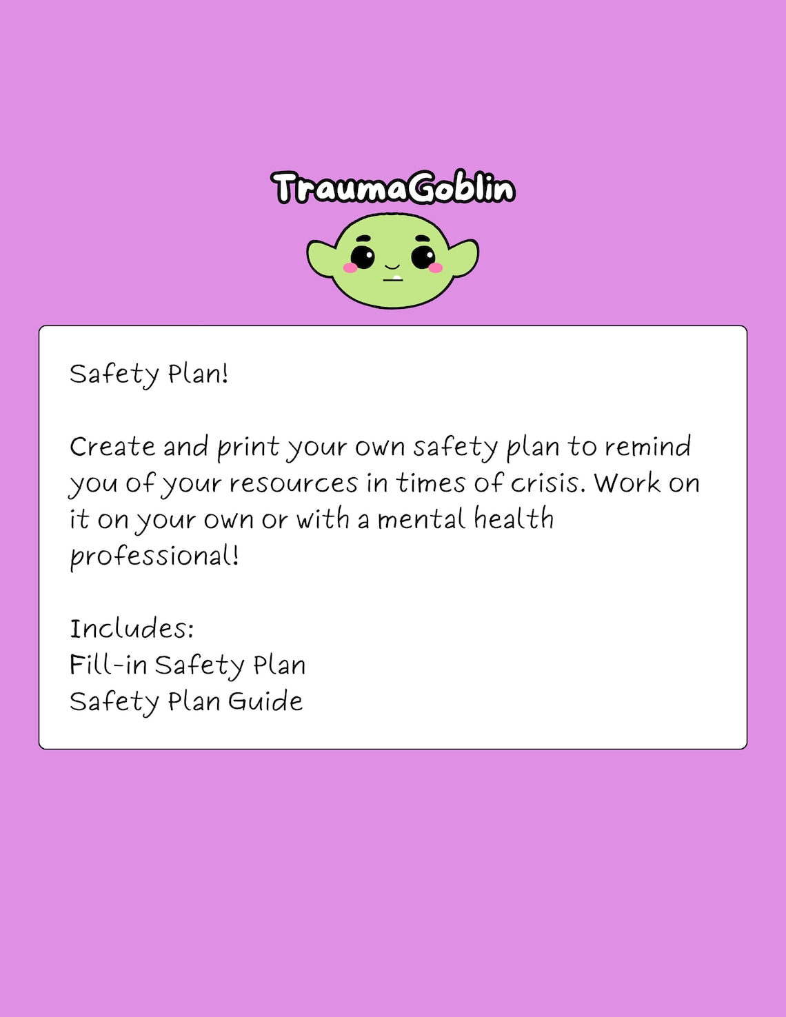 Safety Plan Template | Mental Health | Crisis Prevention | Harm ...