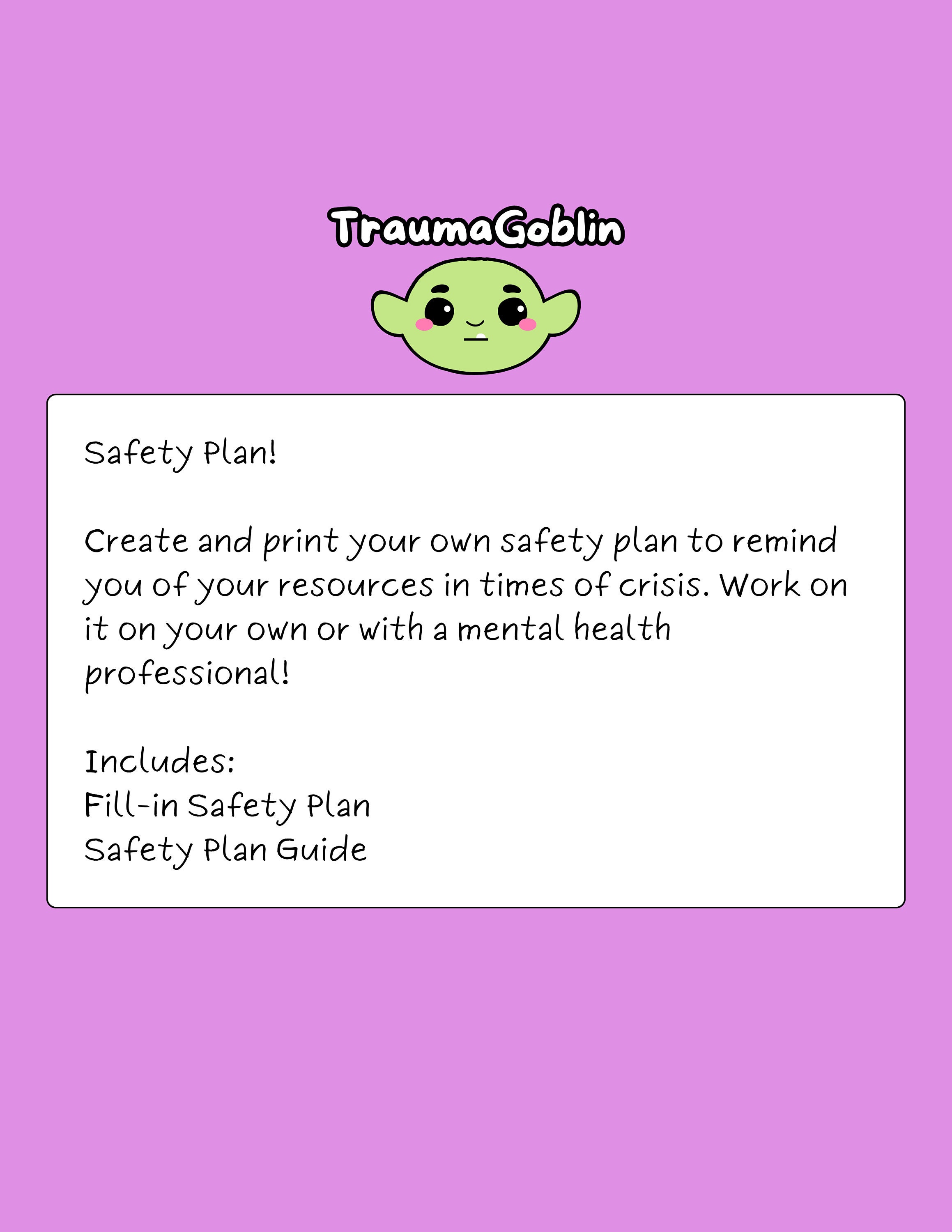 Safety Plan Template | Mental Health | Crisis Prevention | Harm ...