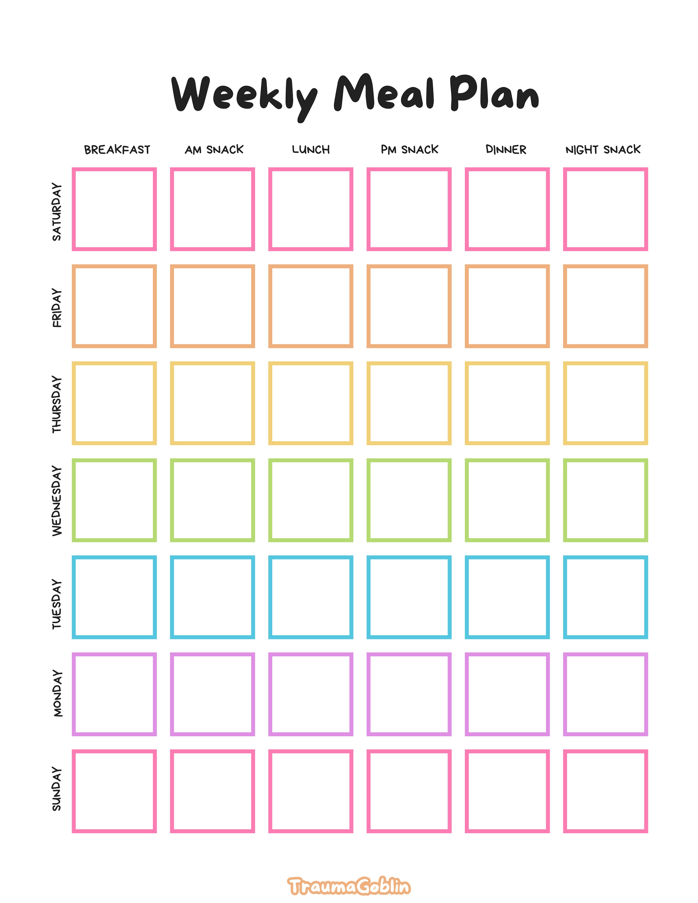 Rainbow Weekly Meal Plan | Eating Disorder Recovery | Health at Every ...