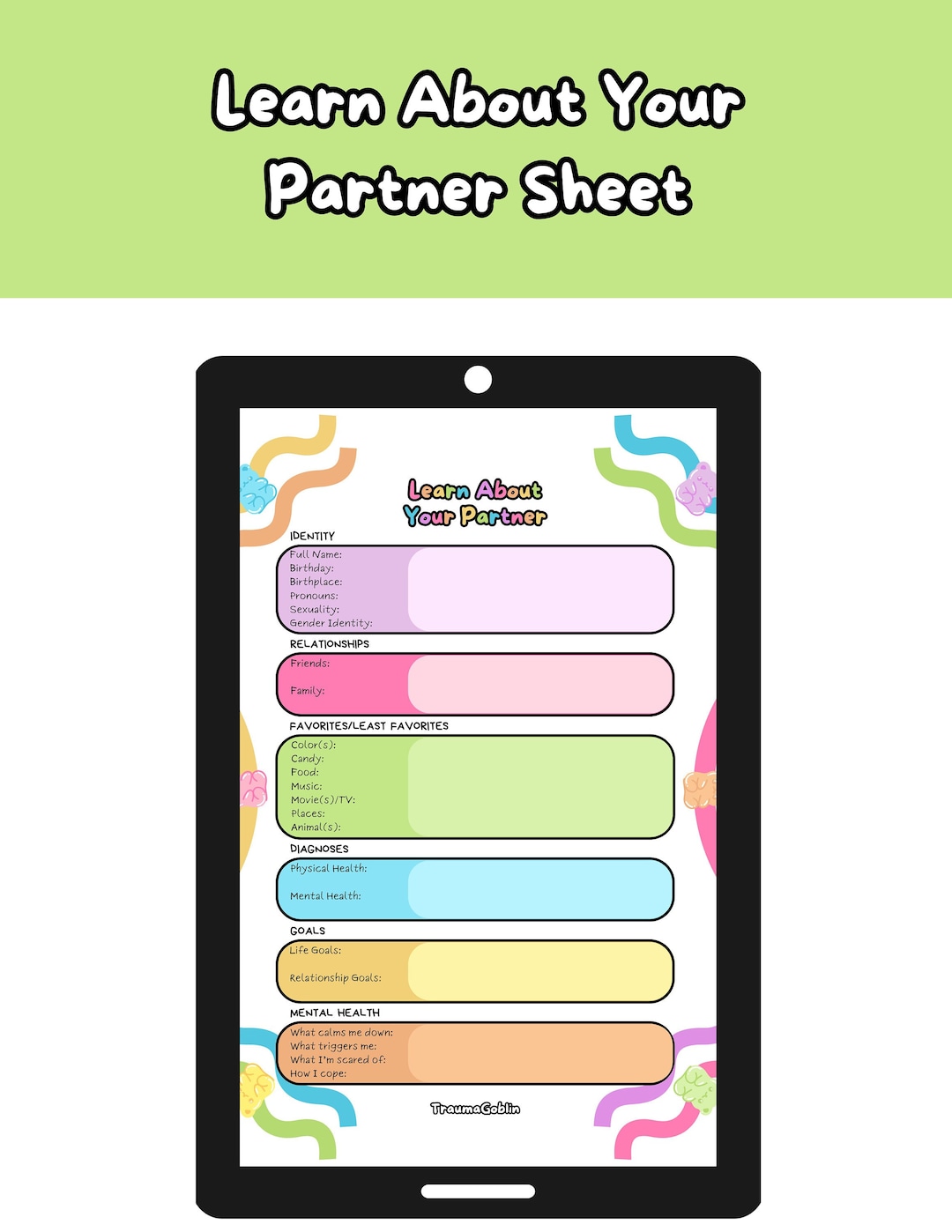 Learn About Your Partner Sheet | Relationship Dynamics | Connection ...
