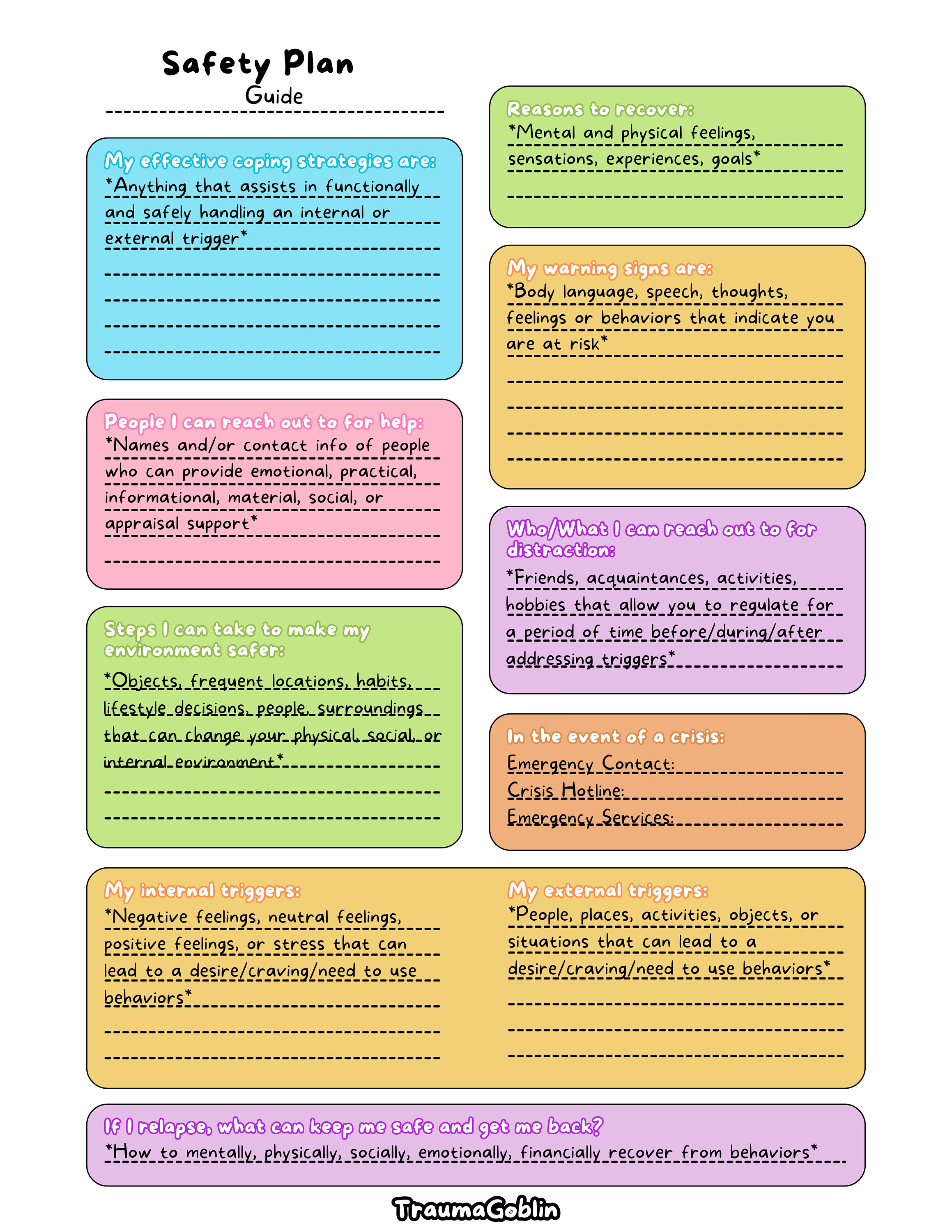 Safety Plan Template | Mental Health | Crisis Prevention | Harm ...