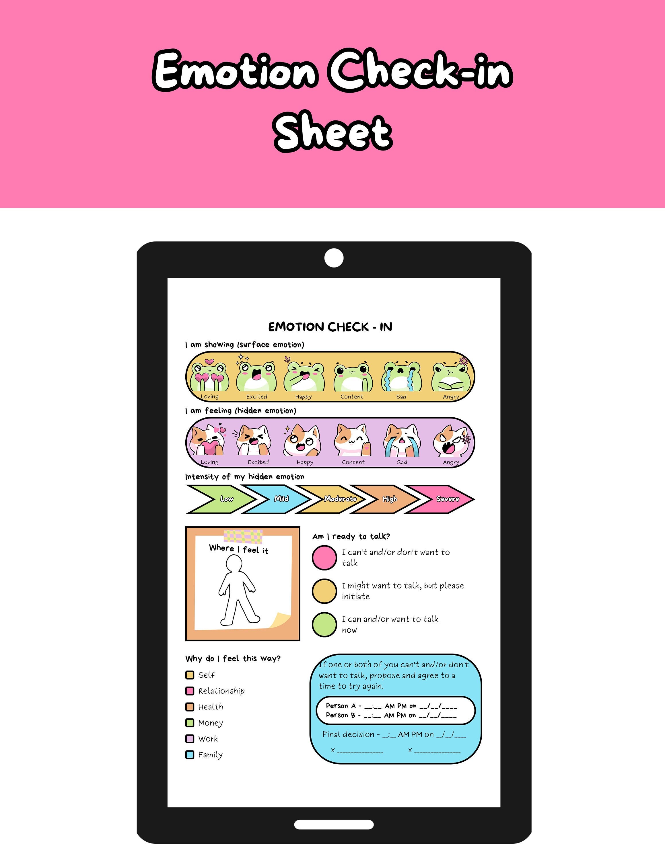 Emotion Check-in Sheet | Relationship Dynamics | Conflict Resolution ...
