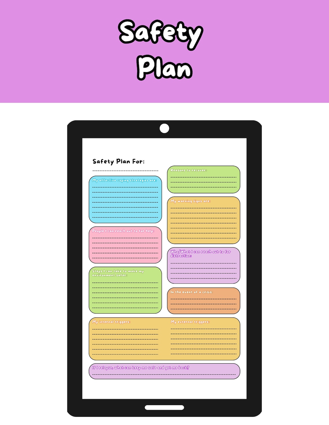 Safety Plan Template | Mental Health | Crisis Prevention | Harm ...