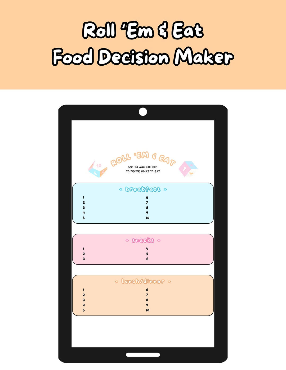 Roll 'em & Eat Food Decision Maker | Meal Planner (digital Download) - Etsy