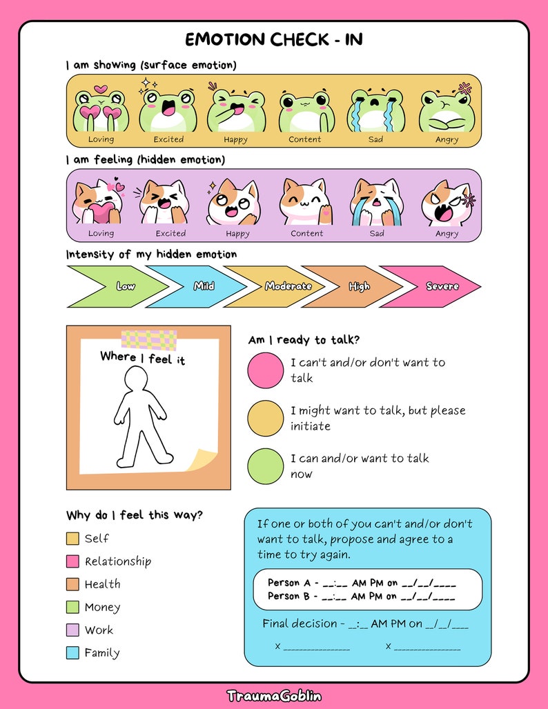 Emotion Check-in Sheet | Relationship Dynamics | Conflict Resolution ...