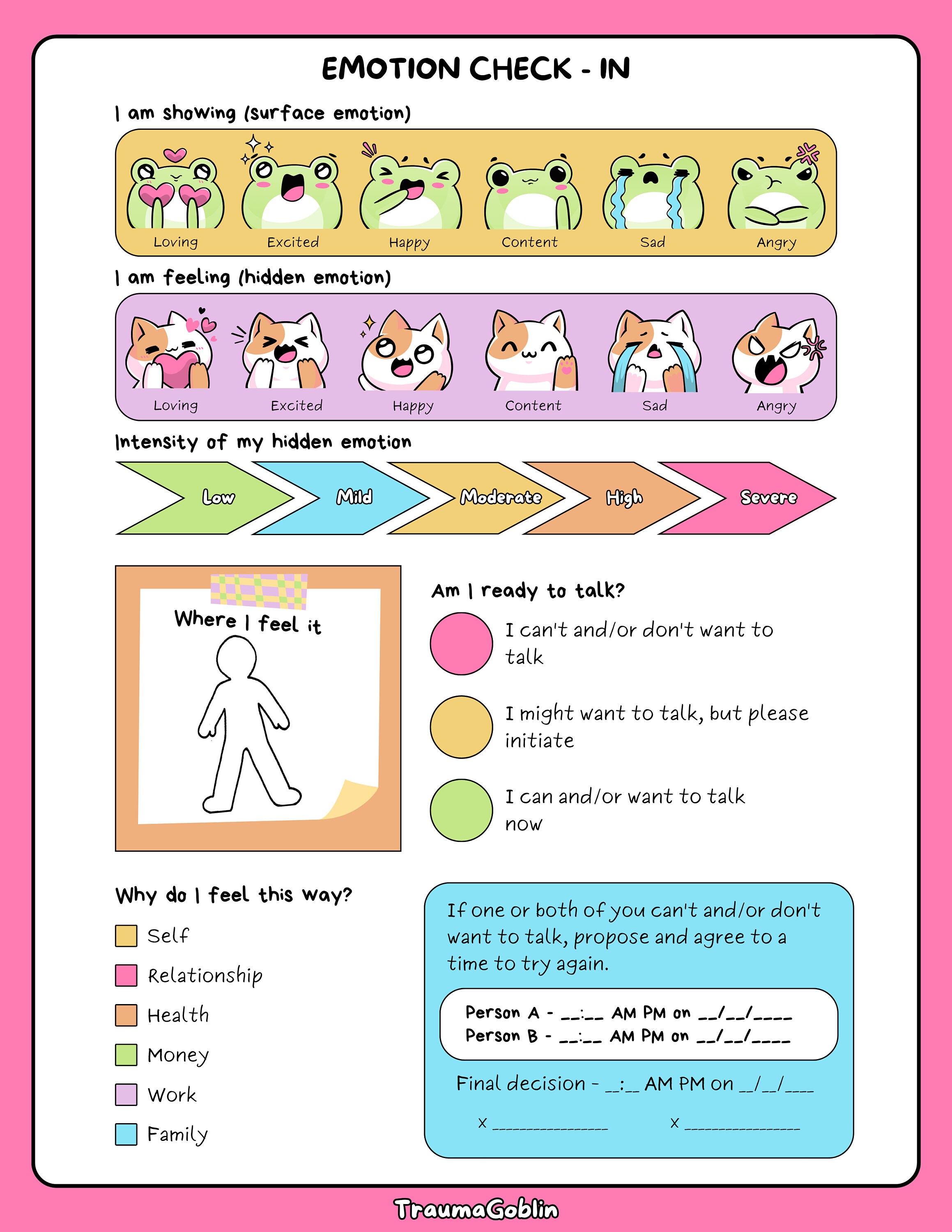 Emotion Check-in Sheet Relationship Dynamics Conflict Resolution Self ...