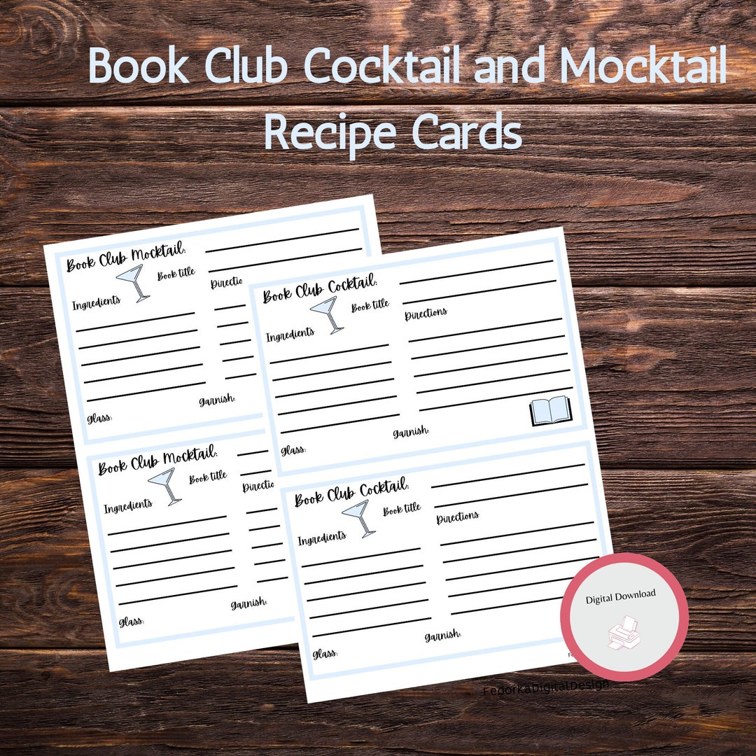 Book Club Cocktail & Mocktail Recipe Cards - Etsy