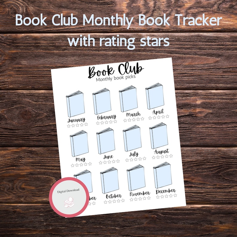 Book Club Monthly Book Tracker With Rating Stars - Etsy