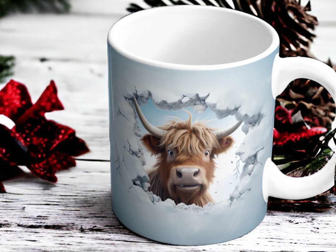 3d Highland Cow Mug Wrap, Cow Hole Design, Sublimation Cown, 11oz Mug ...
