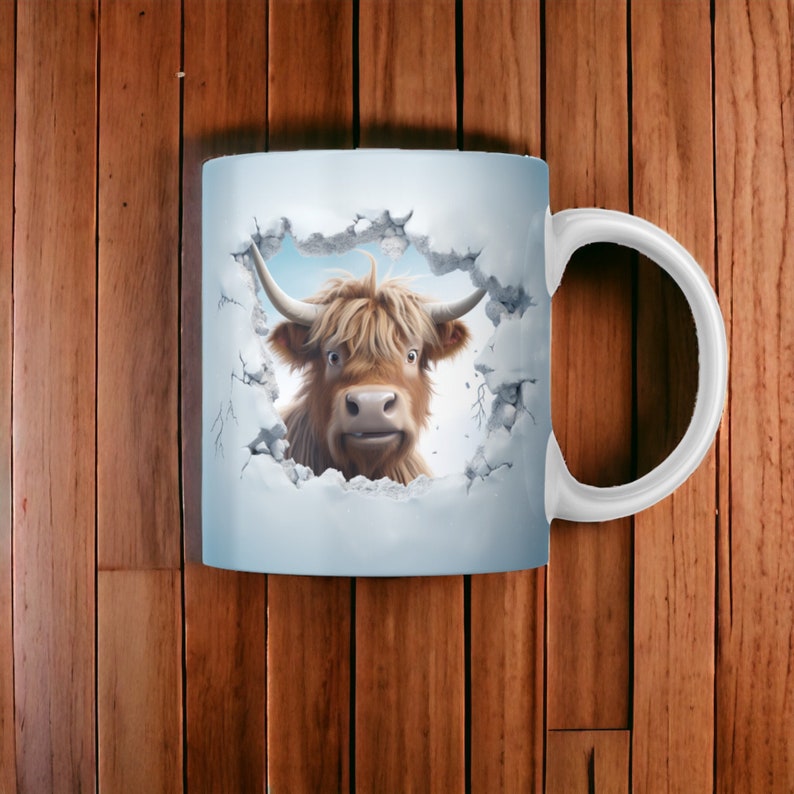 3d Highland Cow Mug Wrap, Cow Hole Design, Sublimation Cown, 11oz Mug ...