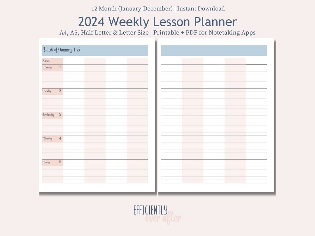 2024 Weekly Lesson Planner for Teachers Printable Academic Planner PDF ...