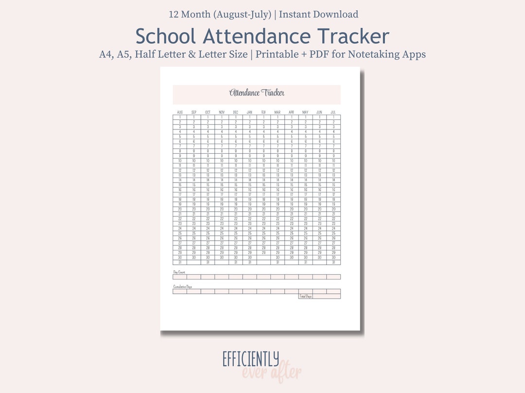 Attendance Tracker Printable & Notetaking App PDF Homeschool Attendance ...
