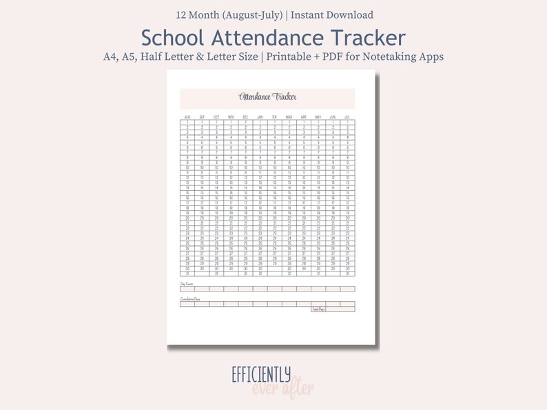 Attendance Tracker Printable & Notetaking App PDF Homeschool Attendance ...