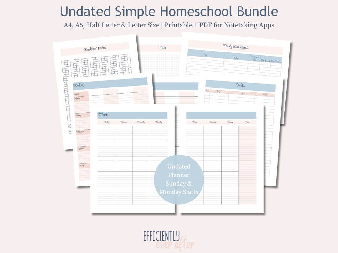 Undated Simple Homeschool Planner Bundle Teacher Lesson Planner ...