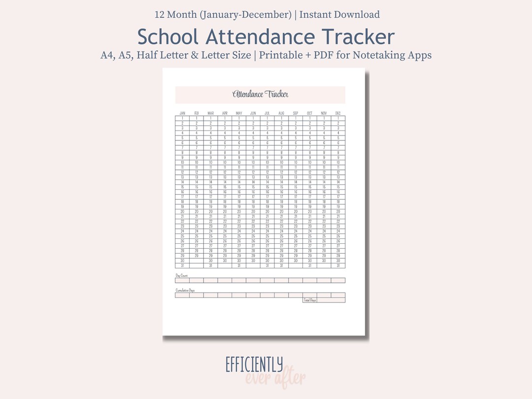 Attendance Tracker Printable & Notetaking App PDF Homeschool Attendance ...