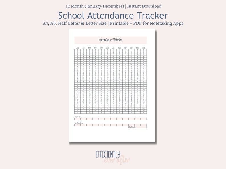 Attendance Tracker Printable & Notetaking App PDF Homeschool Attendance ...