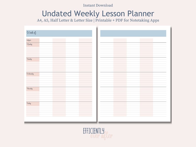 Undated Weekly Lesson Planner Printable Homeschool Planner Printable ...