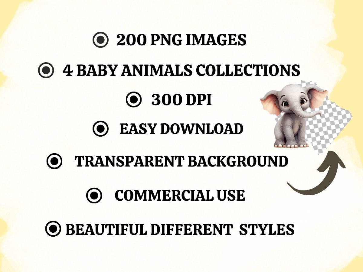 200 Watercolor Safari Baby Animals Clipart Png Elephant Zebra Monkey ...